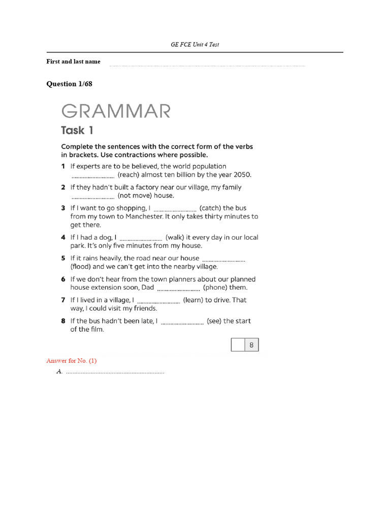 GE FCE Unit 4 Test Questions | PDF