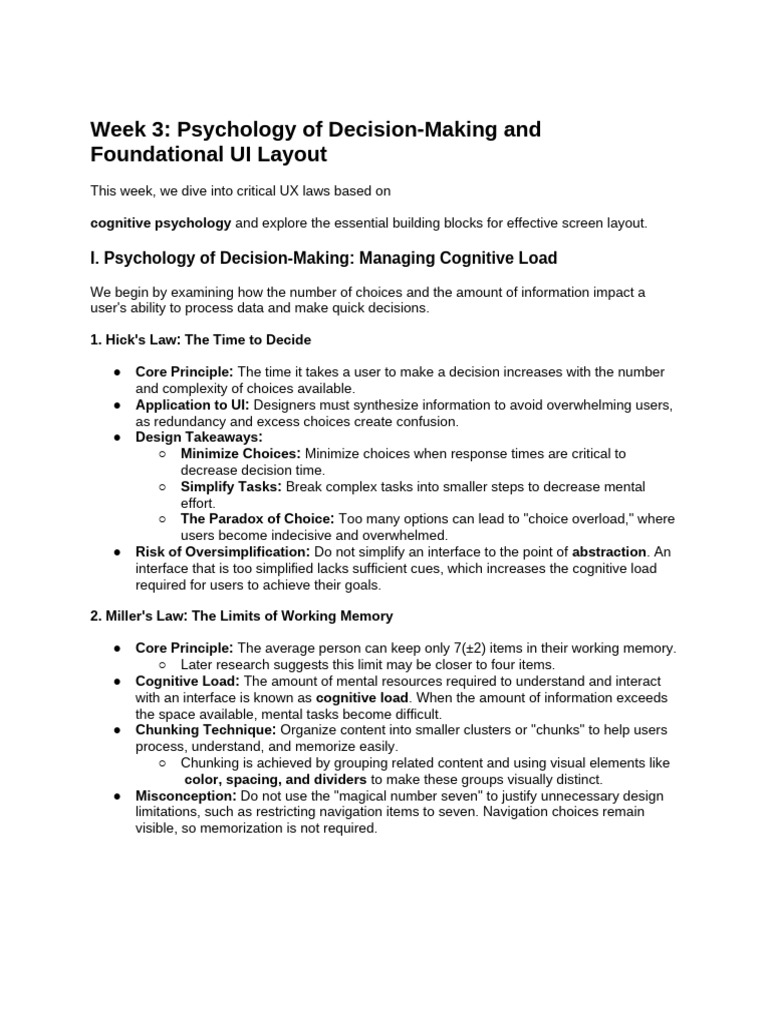 Week 3 - Psychology of Decision-Making and Foundational UI Layout | PDF ...