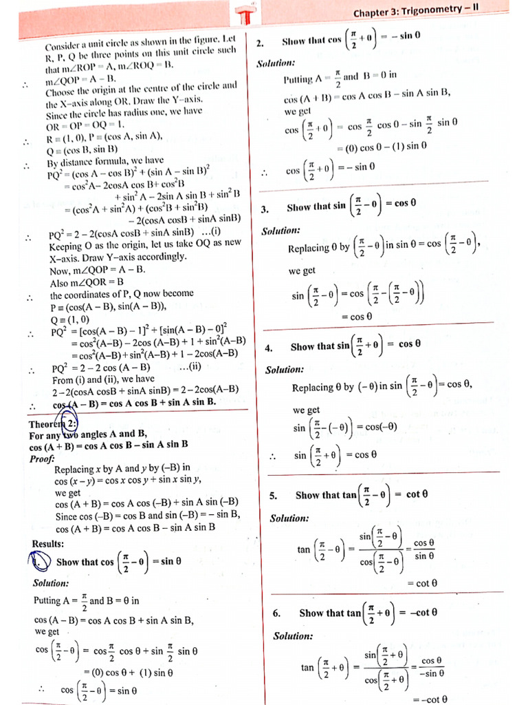 11th Sci.M-1 Ch-3 Trigonometry II Question Bank | PDF