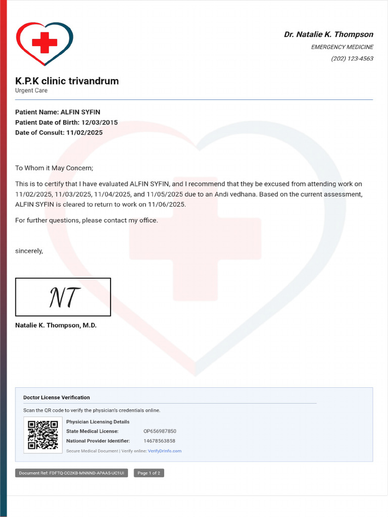 Doctor Note With Signature | PDF
