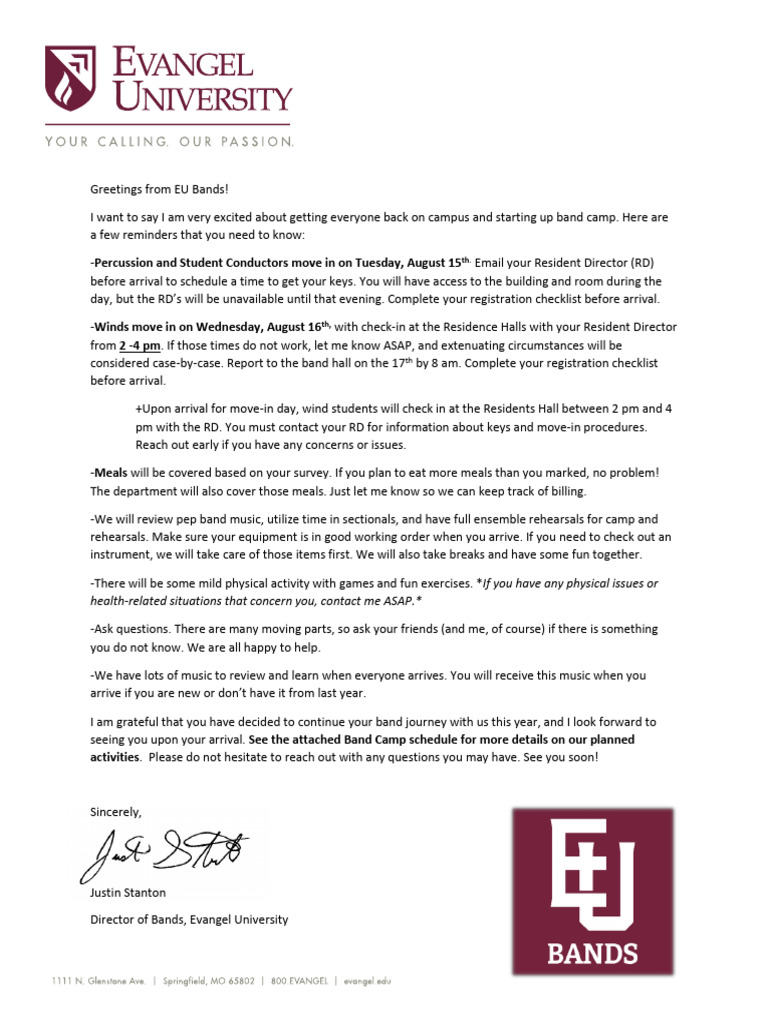 Band Camp Letter 2023 | PDF