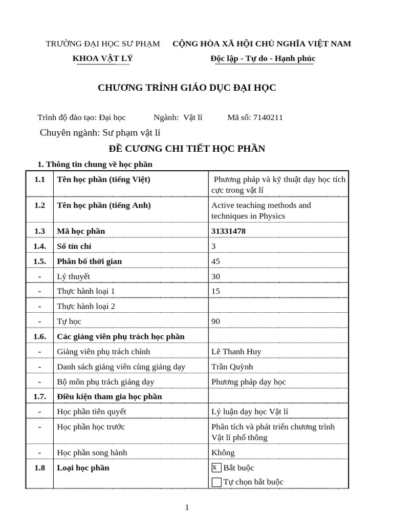 de Cuong Chi Tiet - PP Va KTDH Tich Cuc Vat Li | PDF