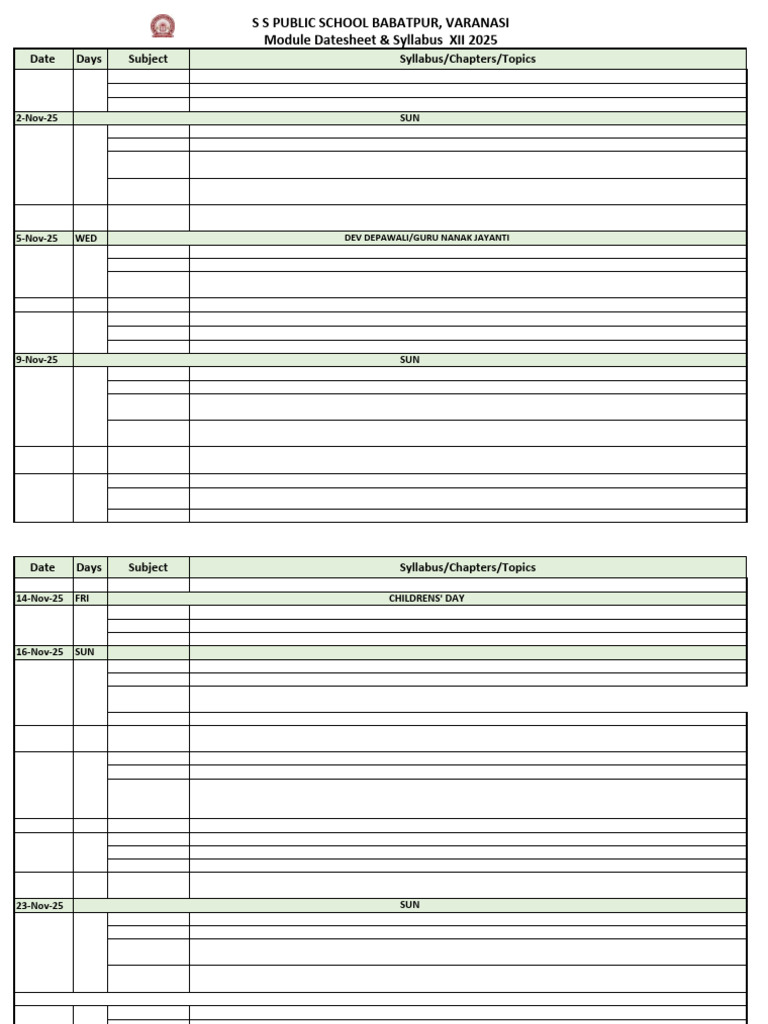 XII 2025 Module Datesheet & Syllabus | PDF