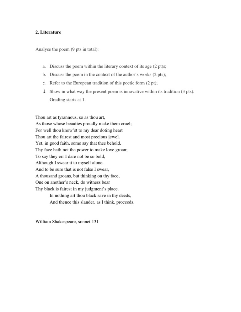 Shakespeare's Sonnet 131 Analysis | PDF