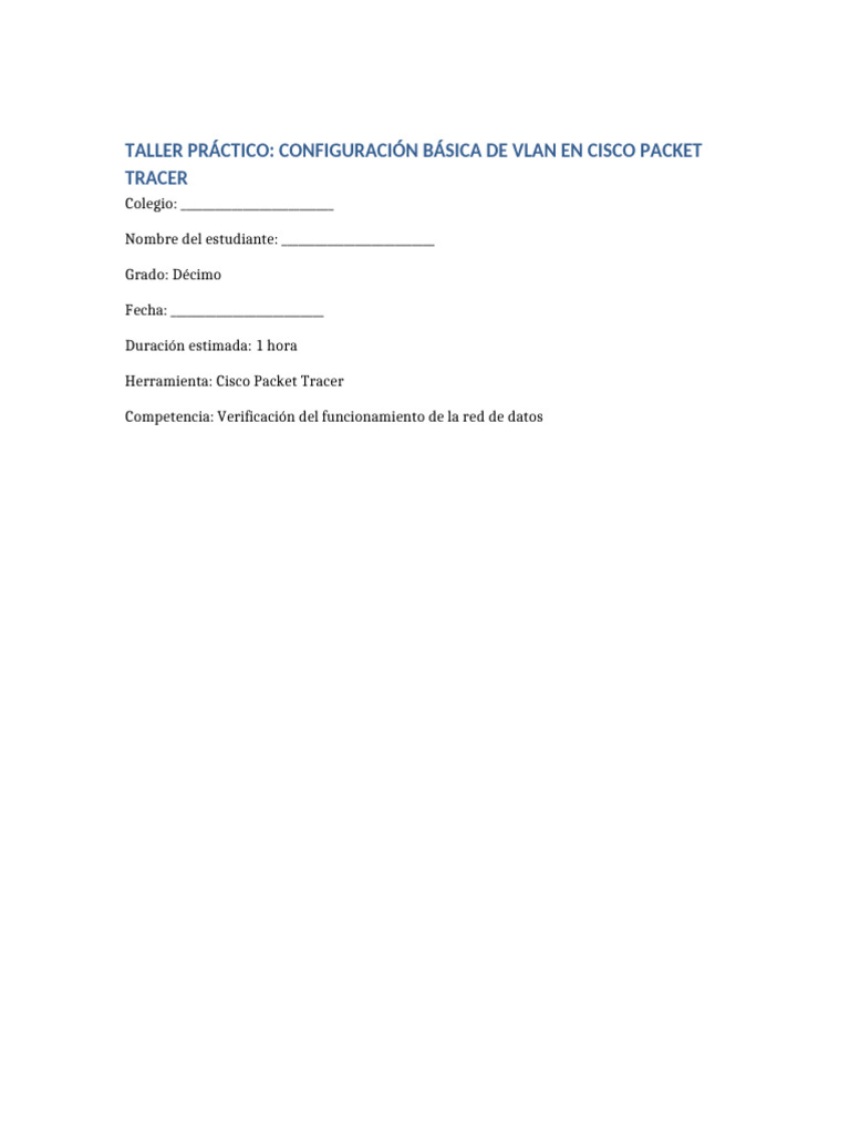 Taller_VLAN_Cisco_Packet_Tracer_Grado10 | PDF | Ingeniería Informática | Estándares informáticos