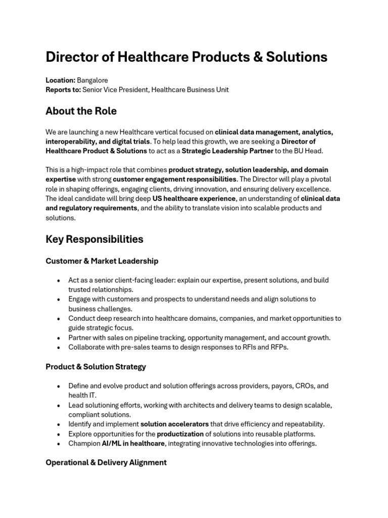 Director of Healthcare Products Solutions | PDF | Leadership | Data ...