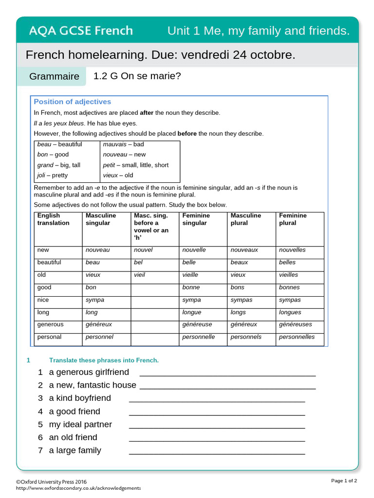 French Adjectival Agreement Guide | PDF | Grammatical Gender | Plural