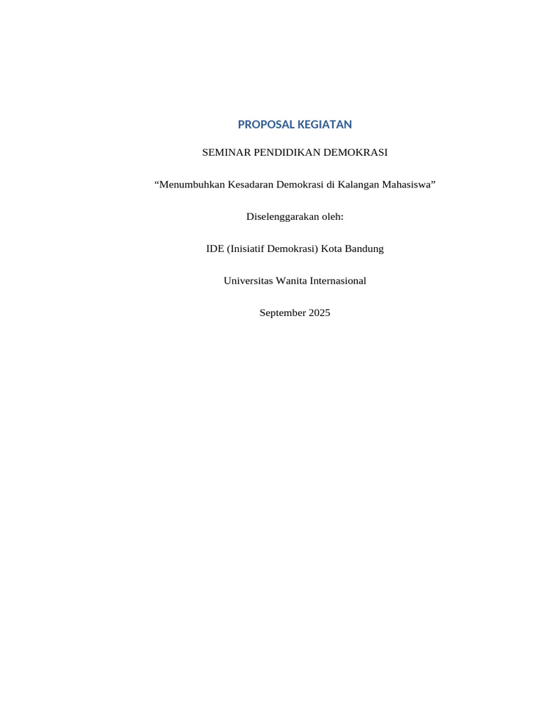 Proposal Format Resmi Seminar Pendidikan Demokrasi UWI | PDF