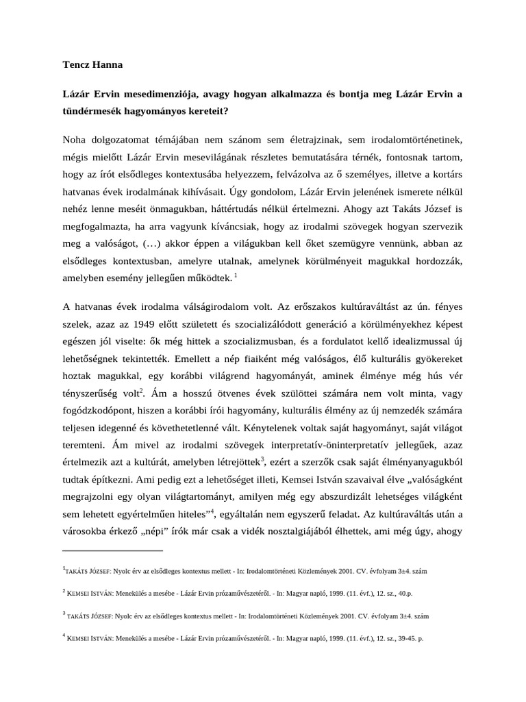 Lázár Ervin Mesedimenziója - Tencz Hanna, 2024 | PDF