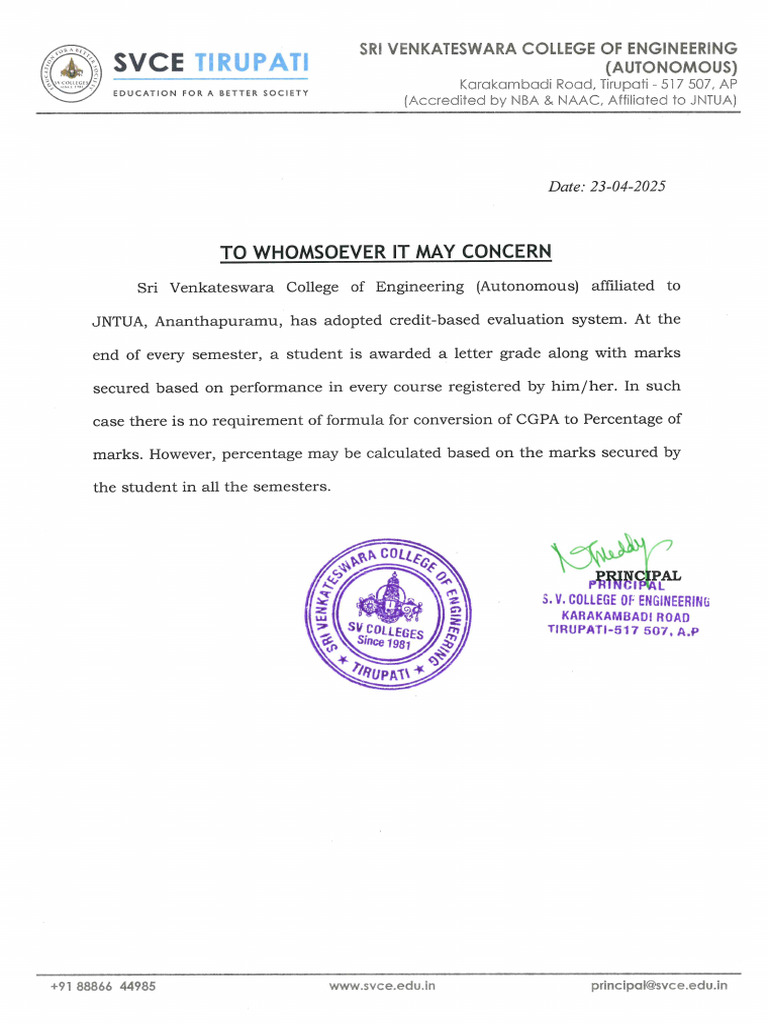 CGPA to Percentage Conversion Certificate | PDF