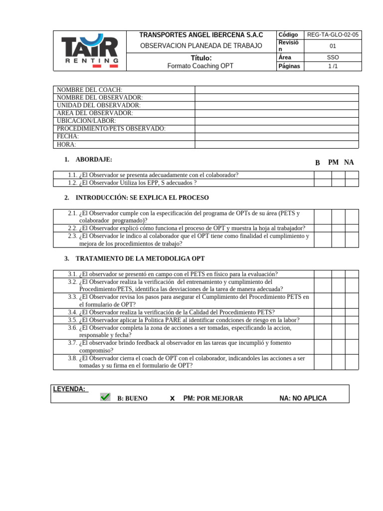 Formato de Coaching OPT | PDF | Business