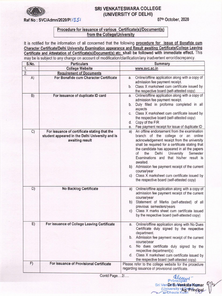 Procedure For Issuance of Various Certificates | PDF