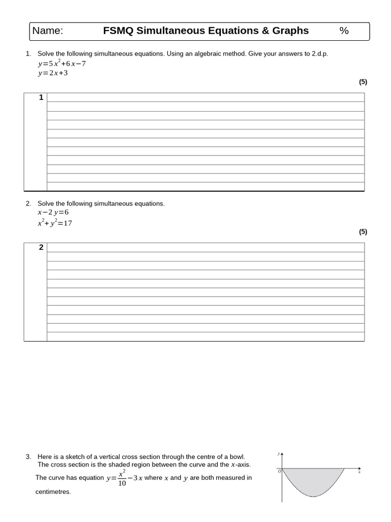 FSMQ Simultaneous Equations & Graphs | PDF