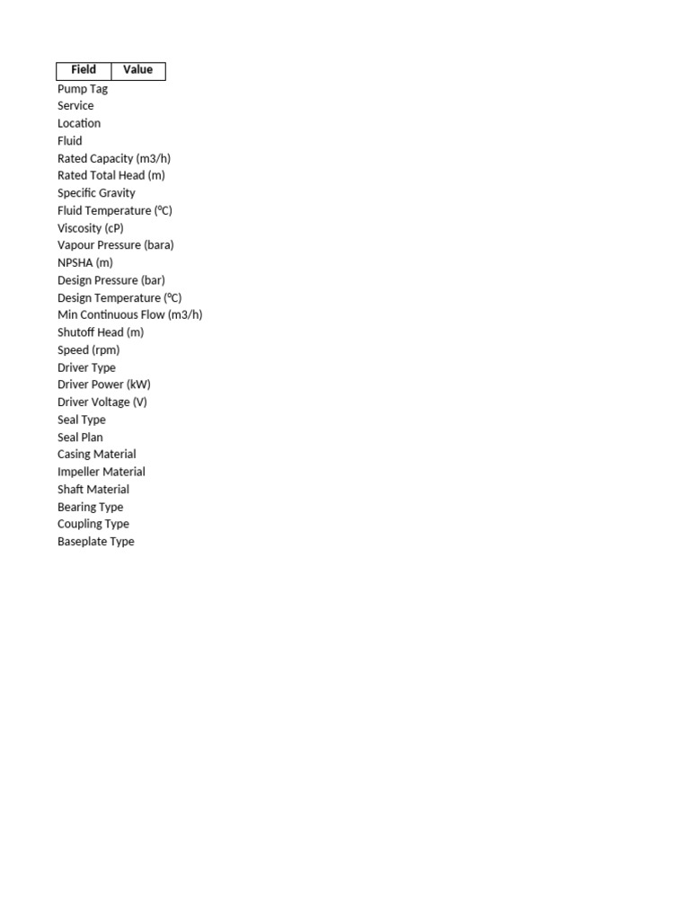 Centrifugal Pump Process DataSheet ScribdFormat | PDF