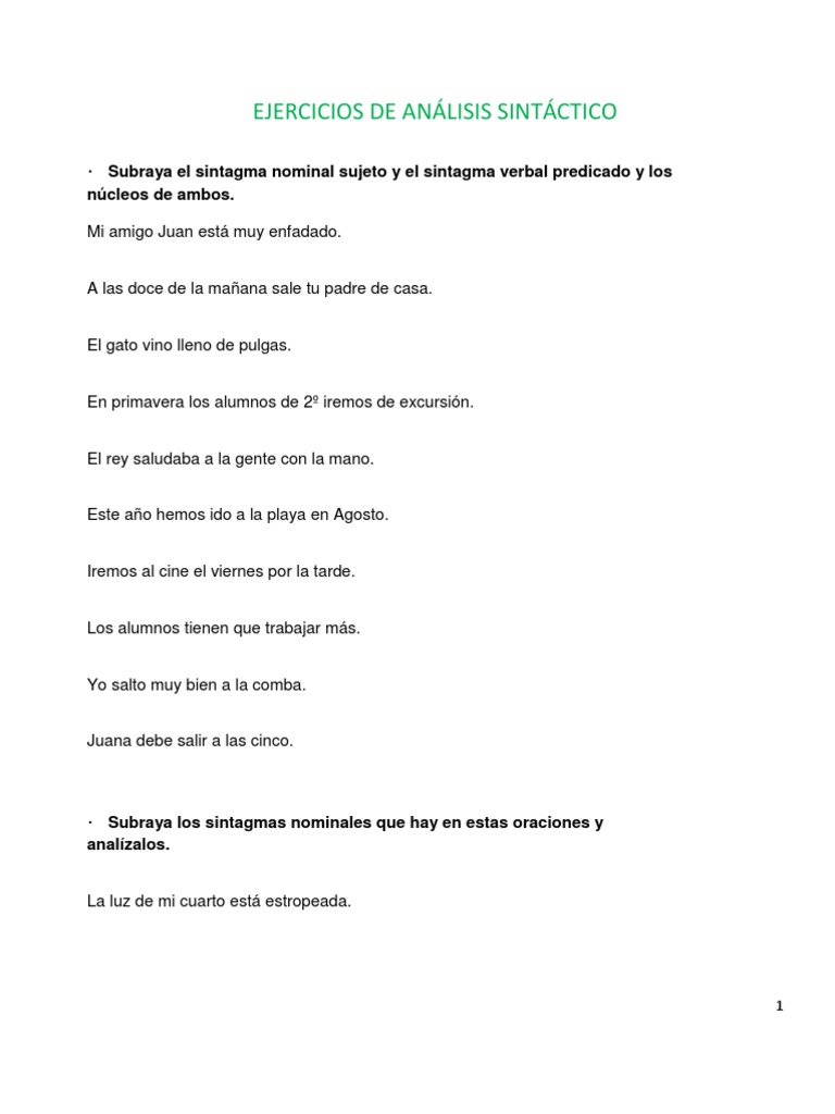 EJERCICIOS DE ANÁLISIS SINTÁCTICO