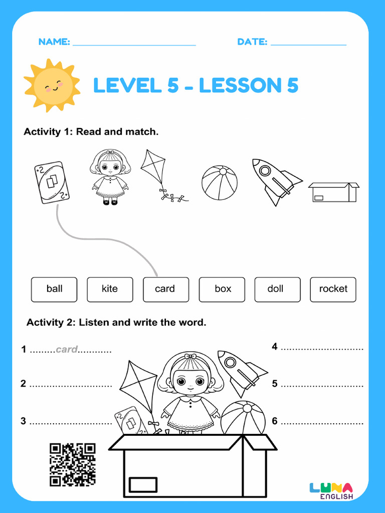 Level 5 Worksheet - Toys - Lessons 5-11 | PDF