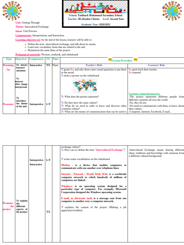 Intercultural Exchange Lesson Plan | PDF | Internet | Computing