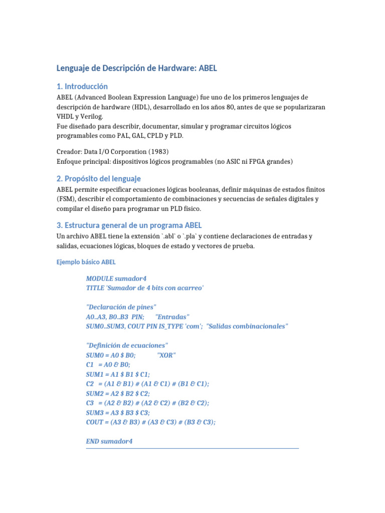ABEL: Lenguaje de Descripción de Hardware | PDF | Vhdl | Lenguaje de ...