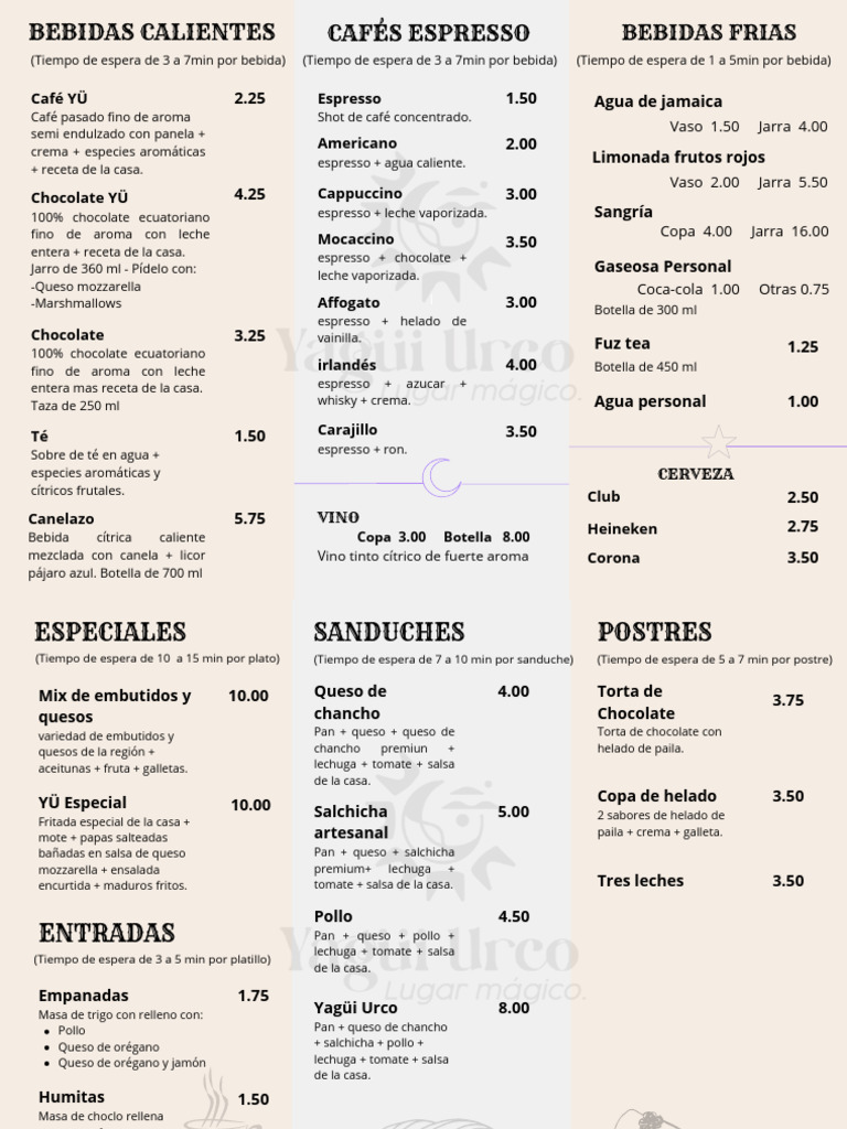 Menú de Bebidas y Comidas YÜ | PDF | Cocina occidental | Cocina