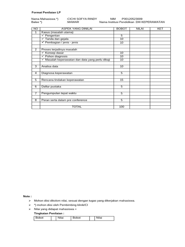 Form Penilaian CI CICHI | PDF