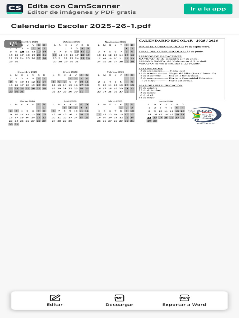 Editor PDF y Calendario Escolar 2025-26 | PDF