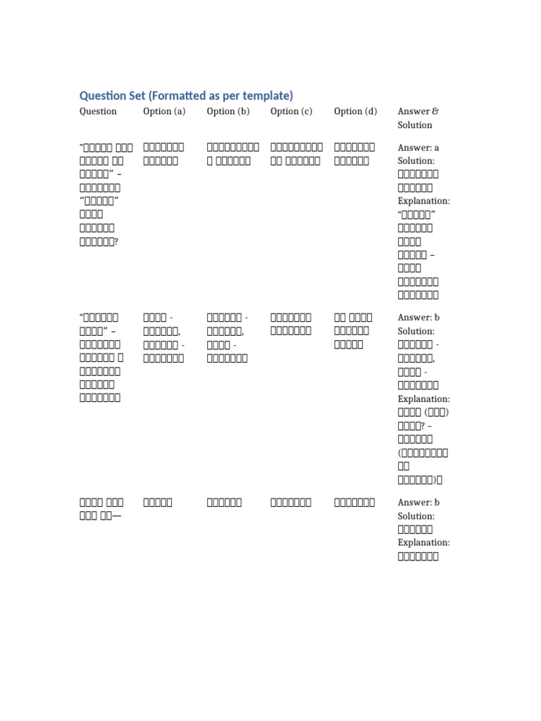 Odia Questions Table Format | PDF