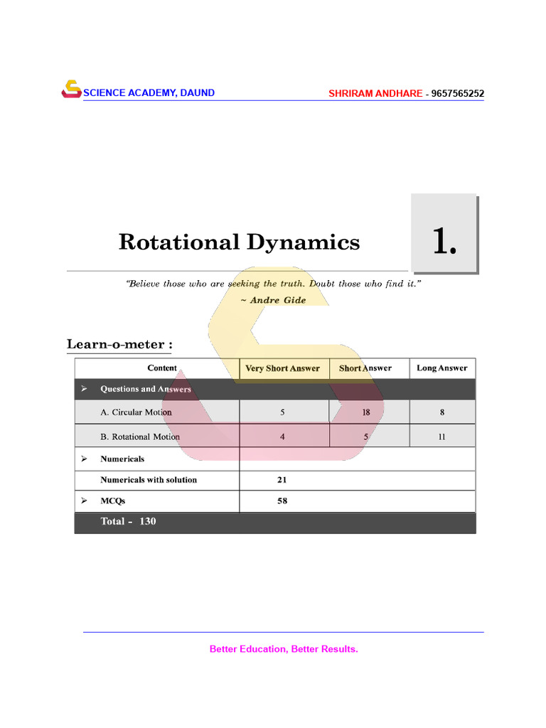 Class Xii - Physics - Ch. 01 - Rotaitonal Dynamics F | PDF
