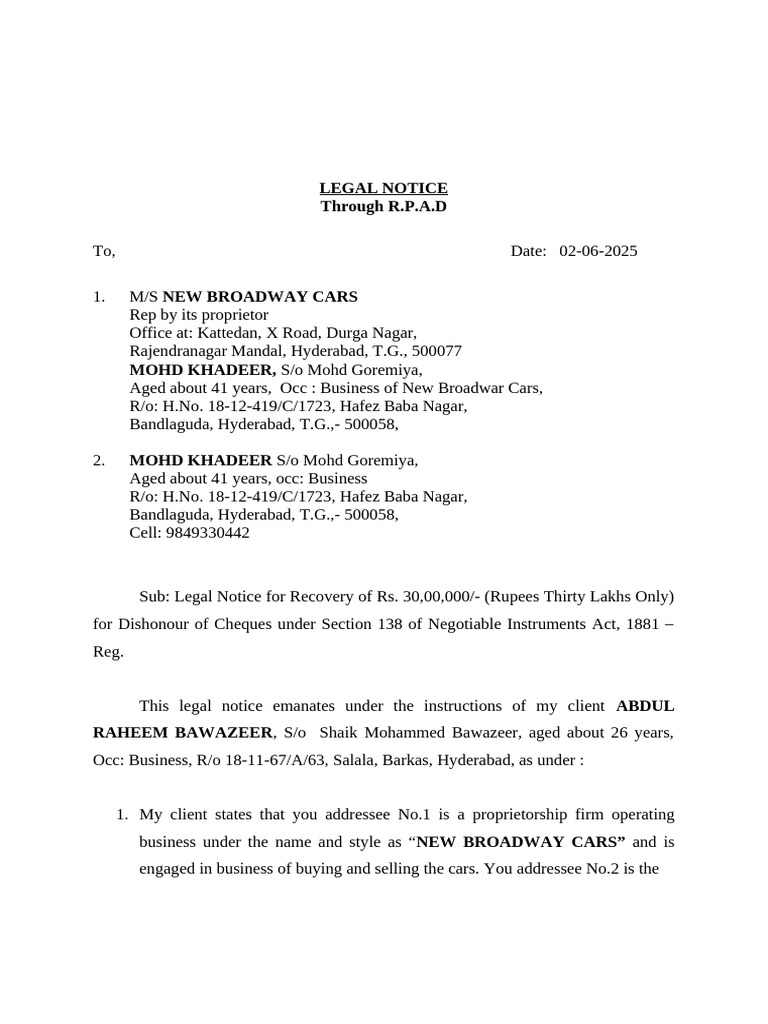 Legal Notice Arb Khadeer | PDF | Common Law