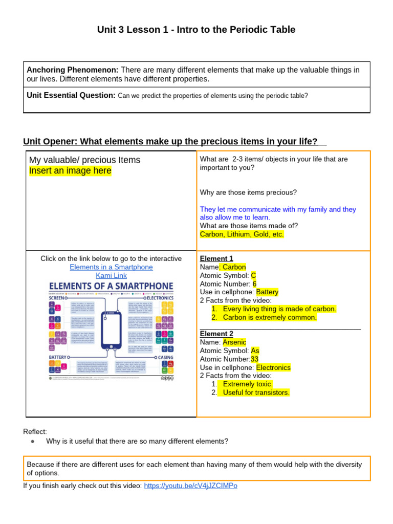 Unit 3 Lesson 1 - Intro To The Periodic Table | PDF | Periodic Table ...