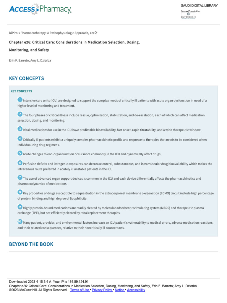 Chapter E26 - Critical Care - Considerations in Medication Selection ...