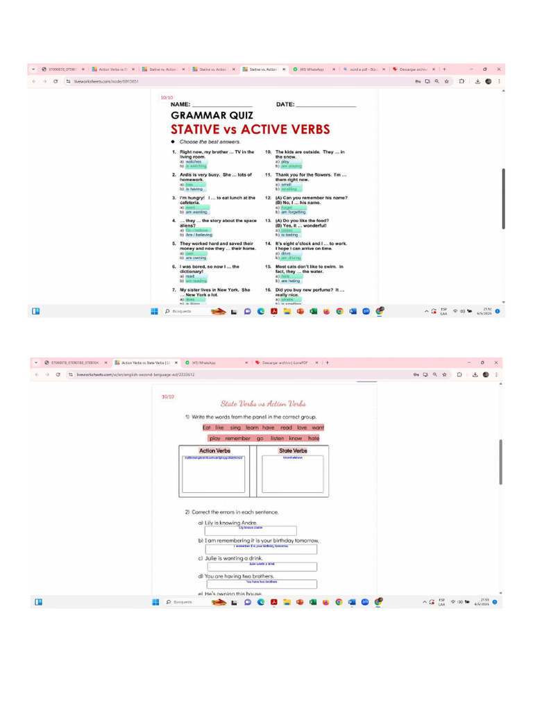 Action Verbs Vs State Verbs | PDF
