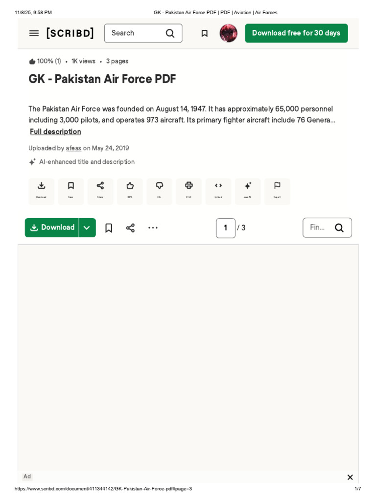 GK - Pakistan Air Force PDF - PDF - Aviation - Air Forces | PDF | Scribd