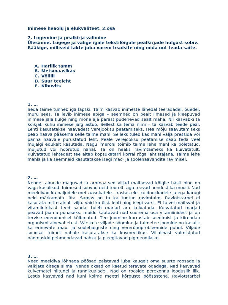 Inimese Heaolu Ja Elukvaliteet. 2.osa | PDF