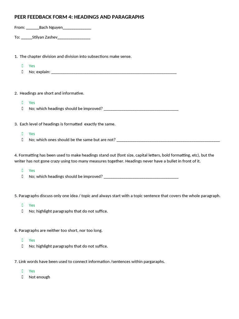 Peer Feedback Form 4 | PDF