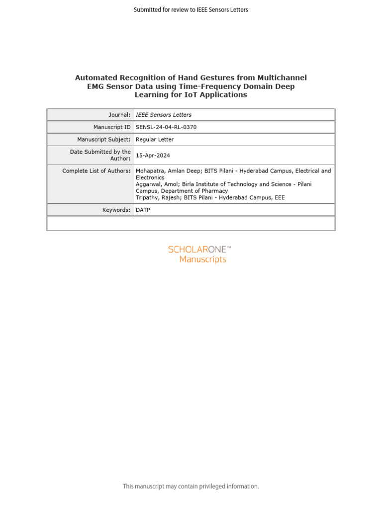 Ref for KP Automated Recognition of Hand Gestures From Multichannel | PDF | Electromyography ...