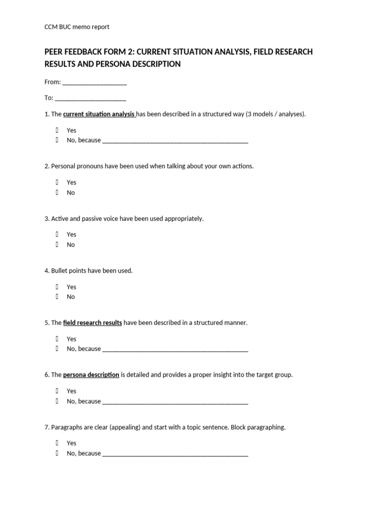 Peer Feedback Form 2 Current Situation Analysis, Field Research Results ...