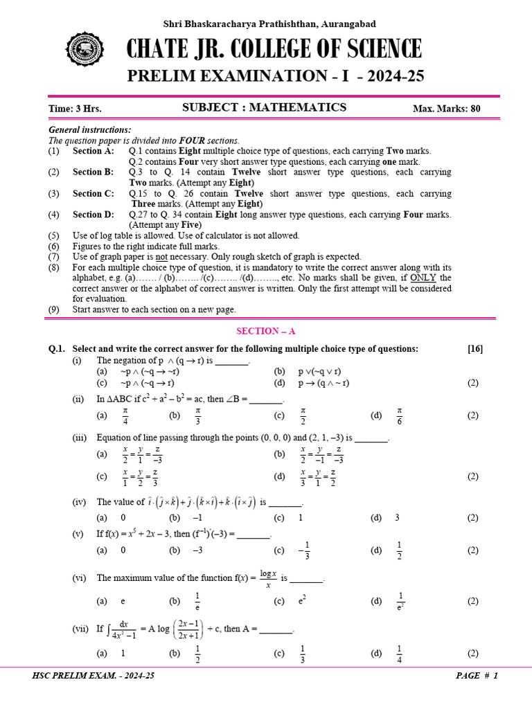 Set of 20 Prelim Papers Mathematics | PDF | Function (Mathematics) | Trigonometric Functions