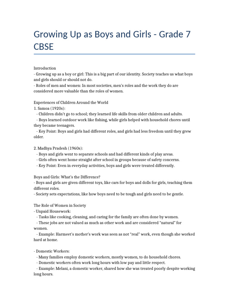 Growing Up As Boys and Girls Grade 7 CBSE | PDF | Woman | Gender