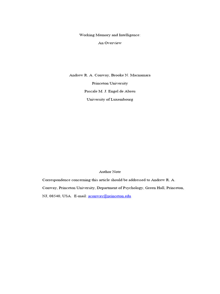 Working Memory's Link to Intelligence | PDF | Wechsler Adult ...