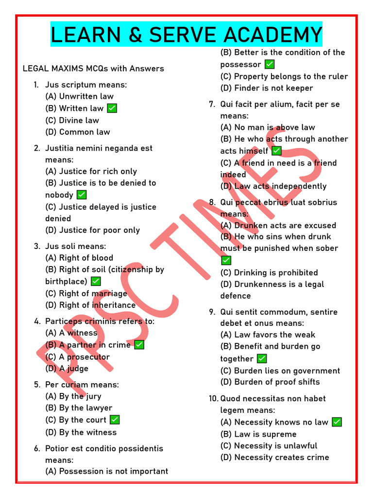 Legal Maxims MCQs with Answers | PDF | Amicus Curiae | Jargon