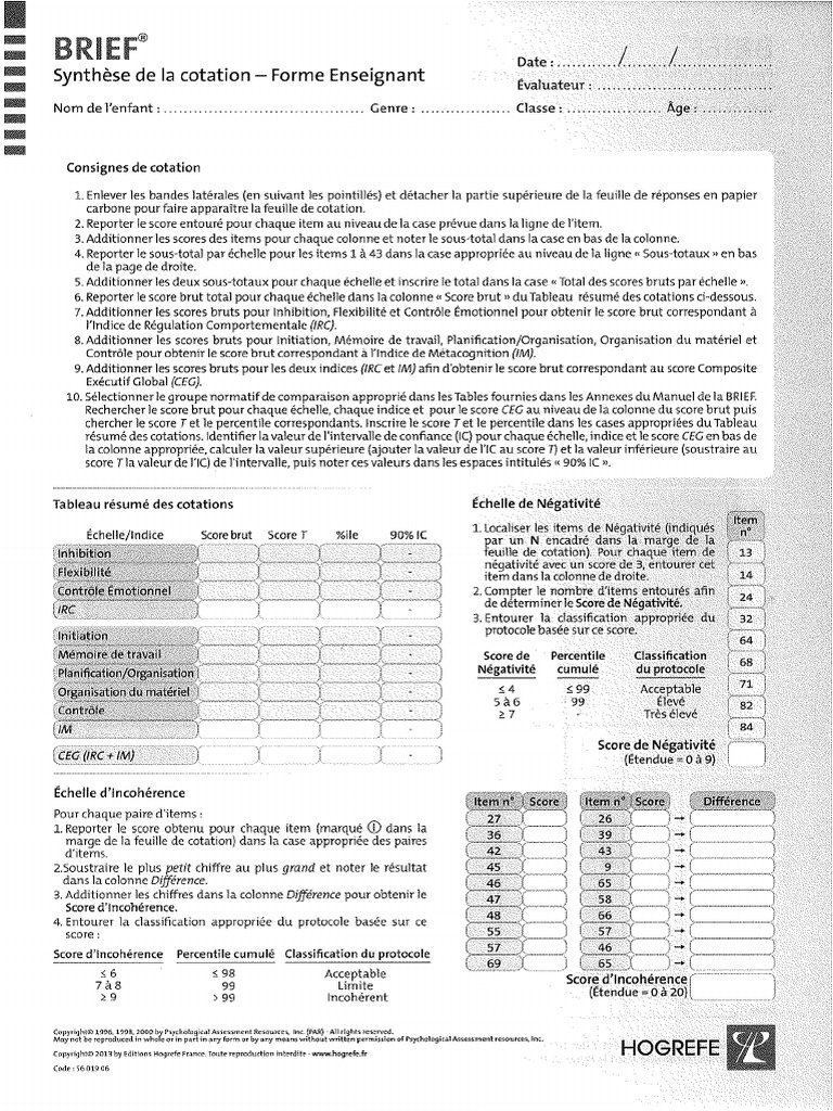 BRIEF Feuille Cotation Enseignant | PDF