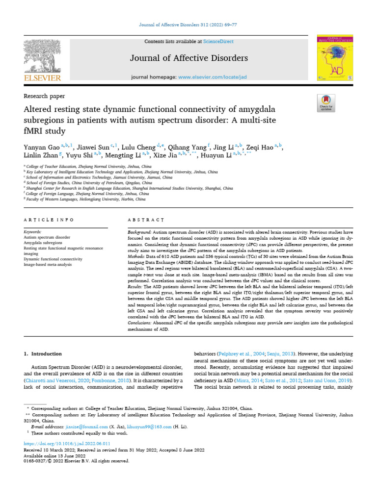 Altered Resting State Dynamic Functional Connectivity of Amygdala ...