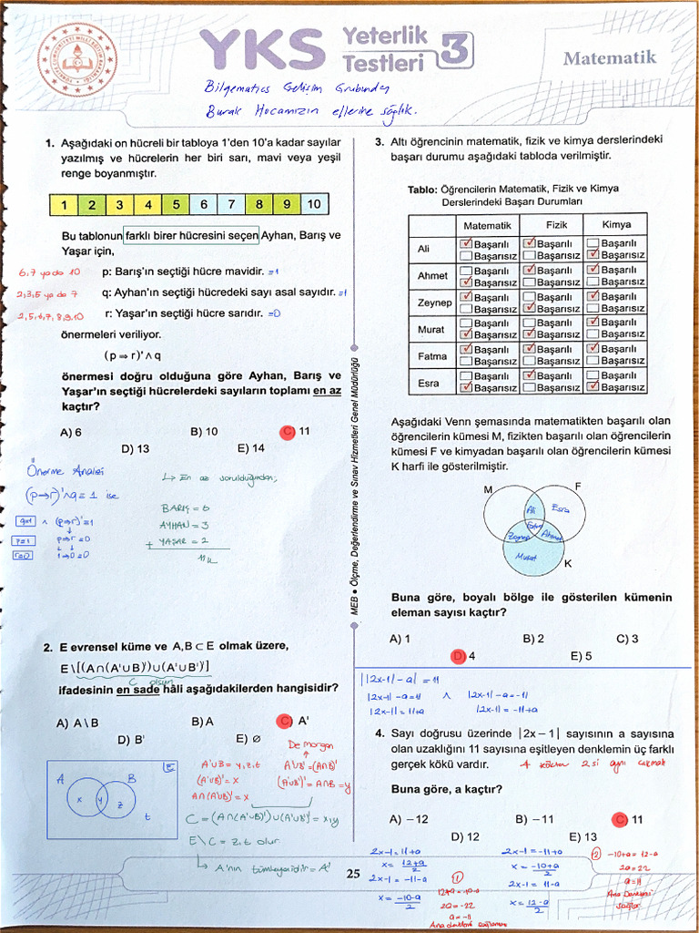 Yeterlik Testleri 2024 Çözümler Test 3 | PDF