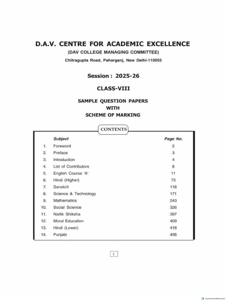 Sample Paper Class VIII With Scheme of Marking Dav 2025 - 26 | PDF