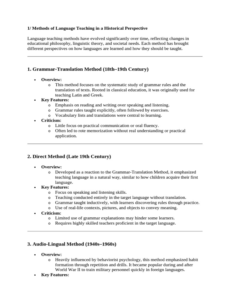 1.a.methods of Language Teaching in A Historical Perspective. | PDF ...