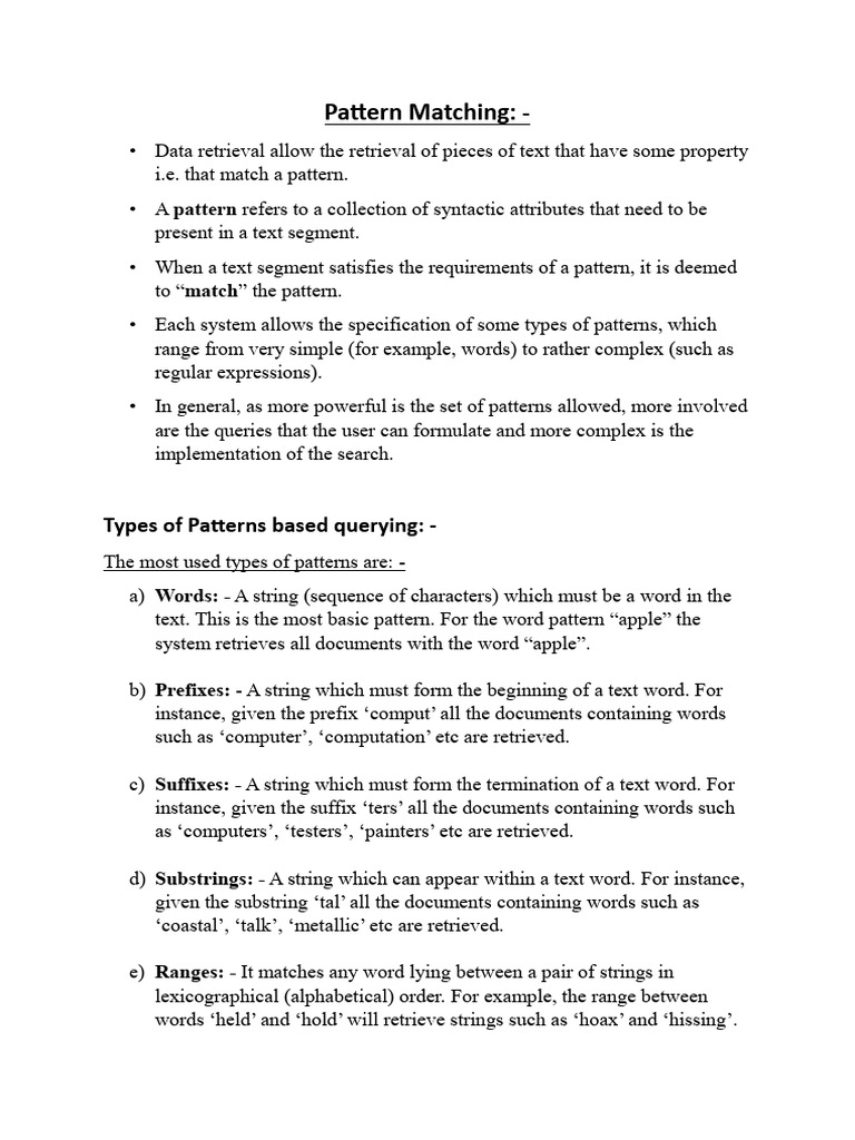 Unit 3 - Part 2 (Pattern Matching & Structural Queries) | PDF | Search Engine Indexing ...