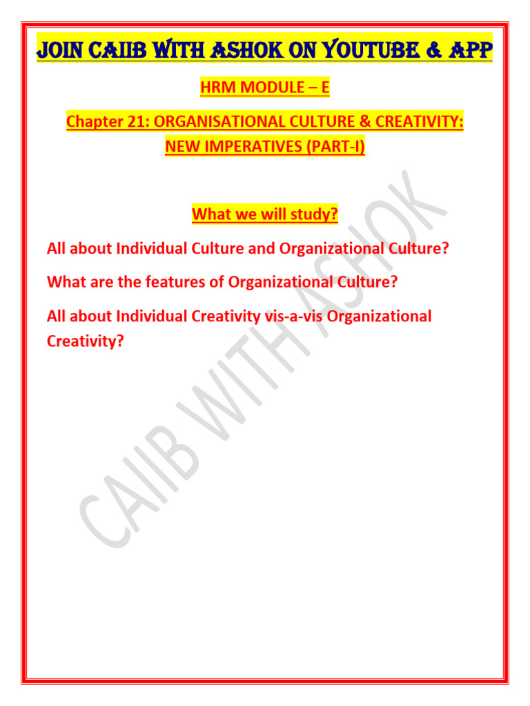 CH 21 Part I | PDF | Creativity | Organizational Culture