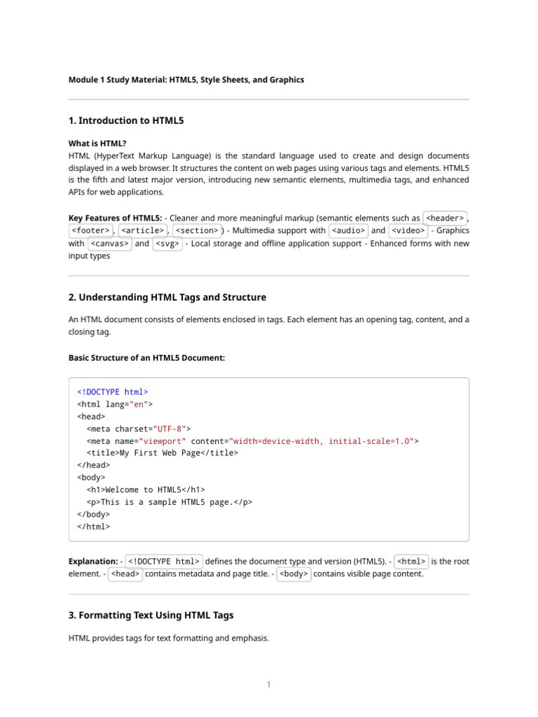 Module1 Html5 Css | PDF | Html | Html Element