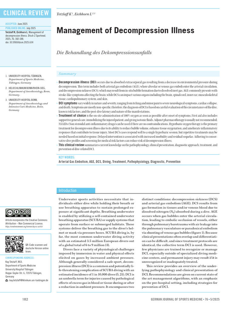 DtschZSportmed_ClinicalReview_Tetzlaff_Management_of_Decompression_Illness_2025-5 | PDF ...