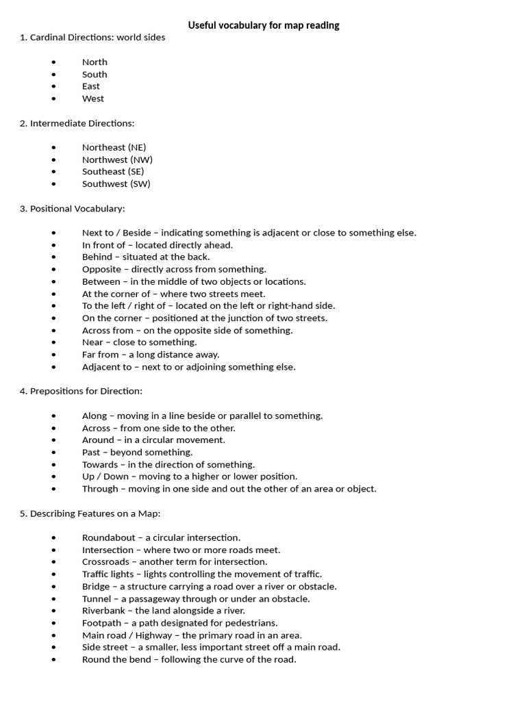 Essential Vocabulary for Map Reading | PDF | Road | Map
